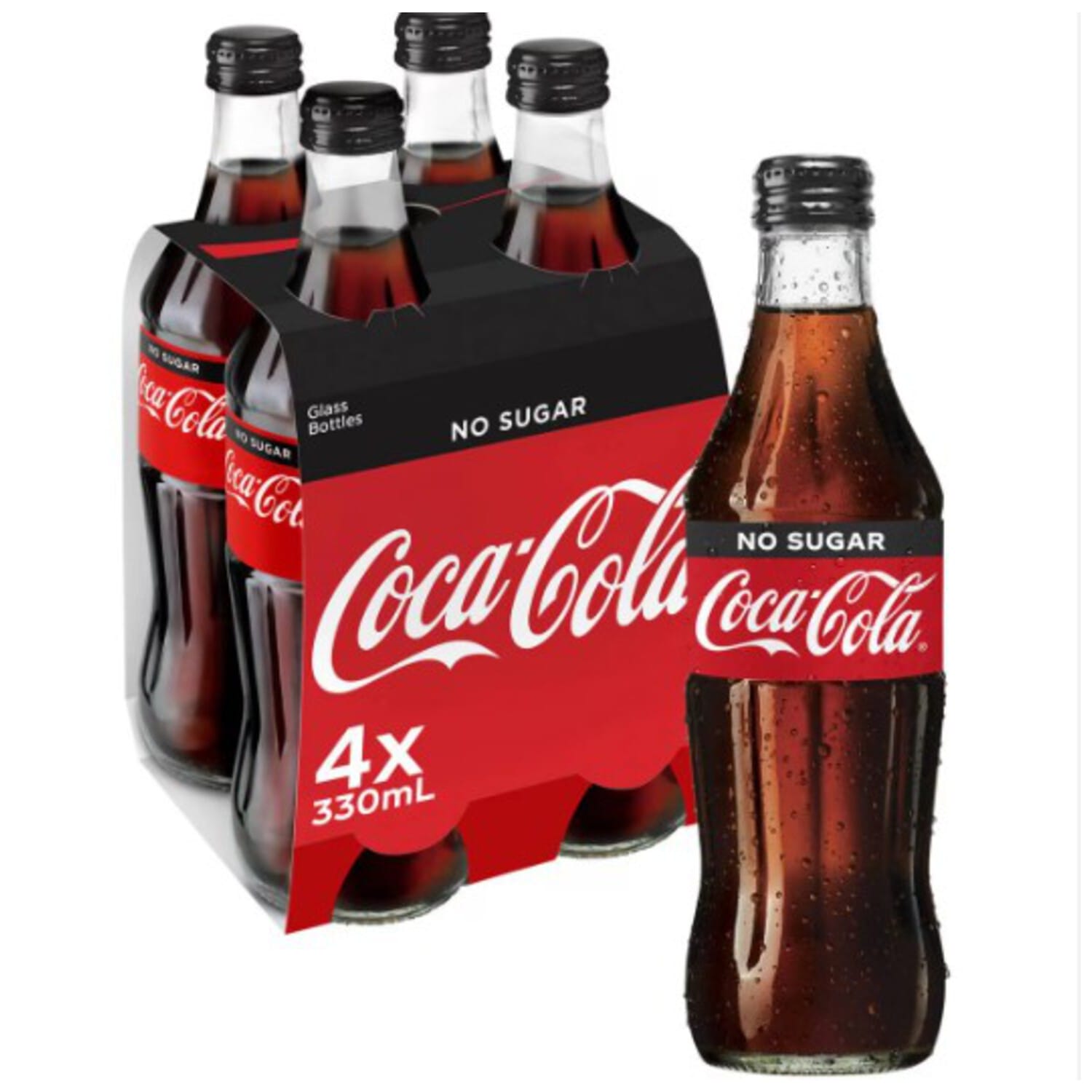 Coca-Cola No Sugar Coke Soft Drink 330ml Bottle Pack of 4 - Impact