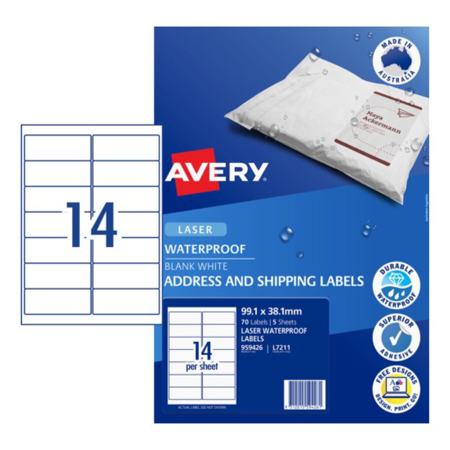 Avery Waterproof Laser Labels L7211 14Up 99.1 X 38.1Mm - Impact