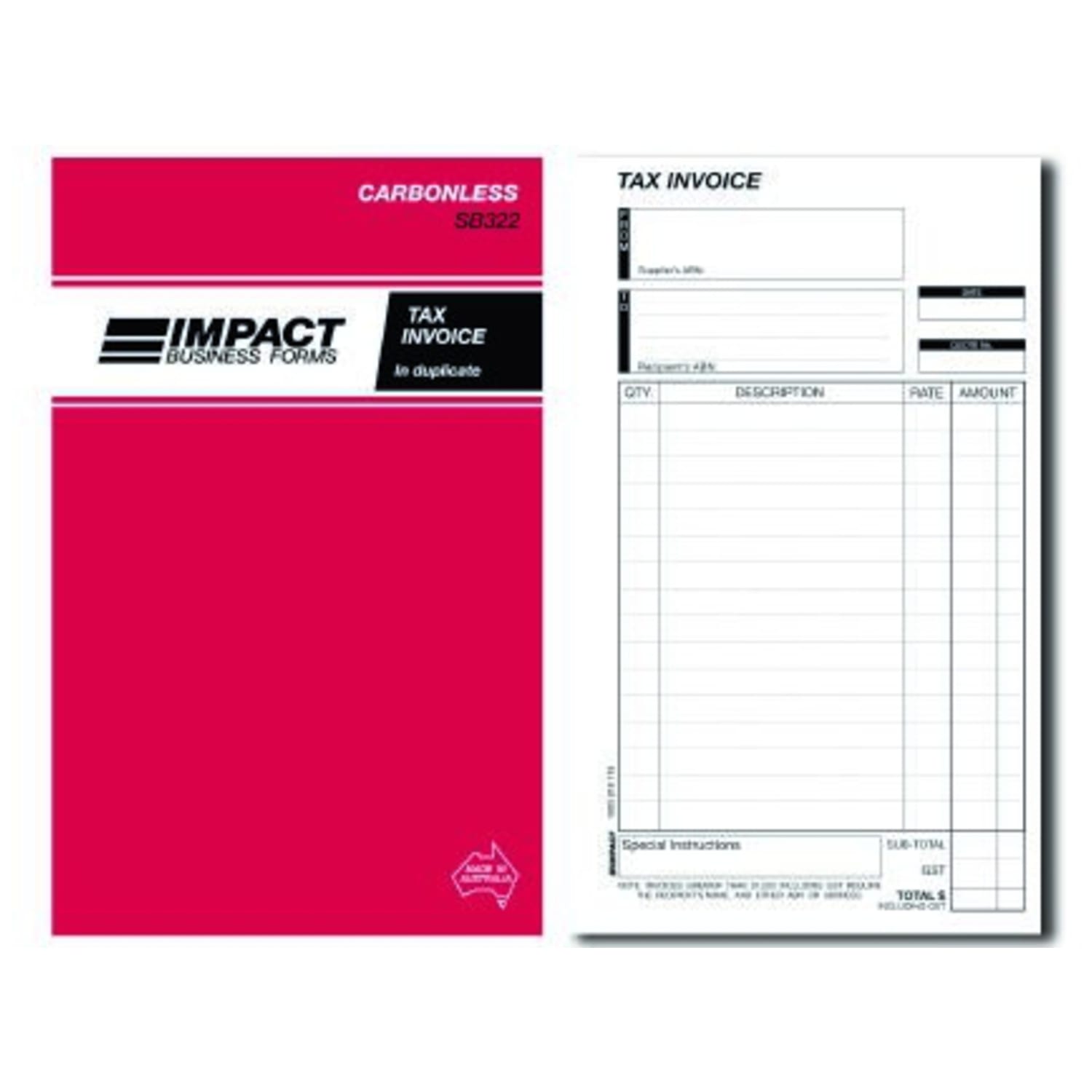 Impact Sb322 8x5 Tax Invoice Duplicate Carbonless - Impact