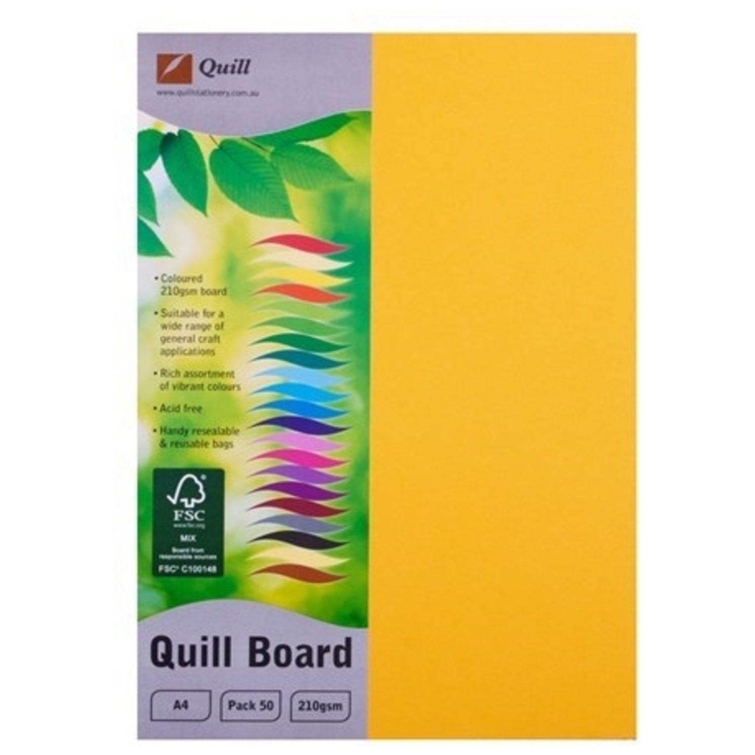 Quill Board 210GSM A4 Pack 50 - Sunshine - Impact