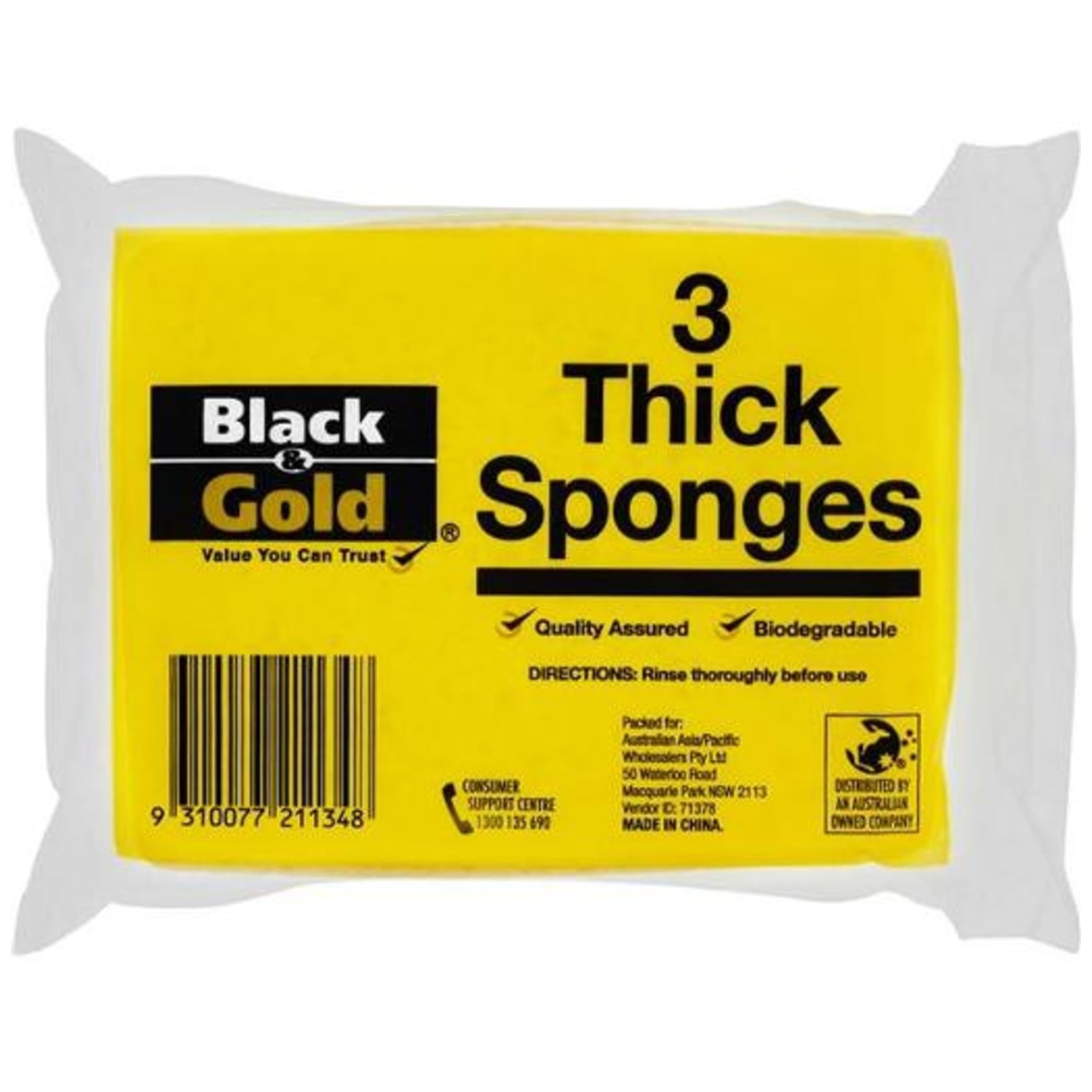 Black & Gold Thick Sponges Pack Of 3 - Impact