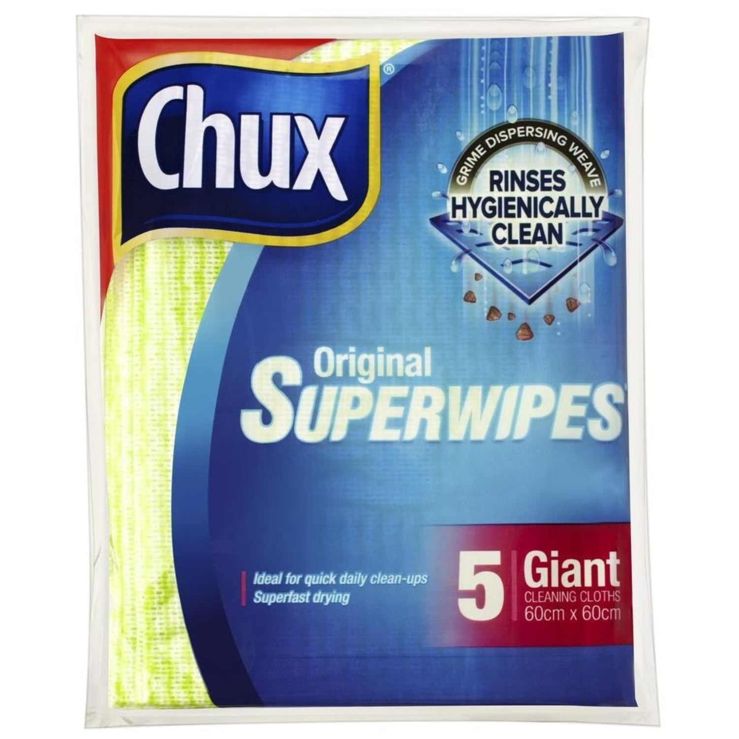 Chux Super Wipes Giant Size 60cmx60cm 5 Pack - Impact
