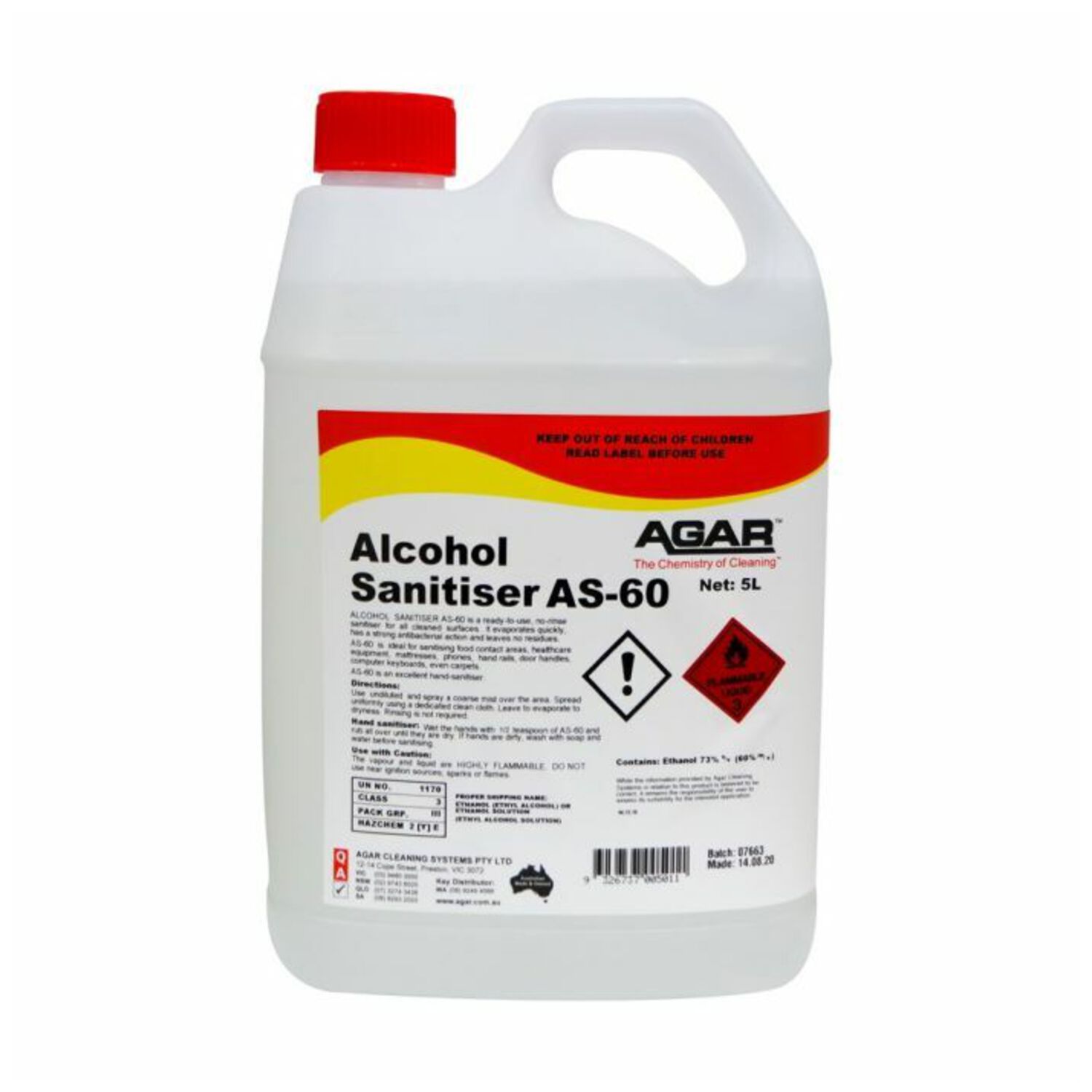 Agar ALC5 Alcohol HandSurface Sanitiser AS-60 5L - Impact
