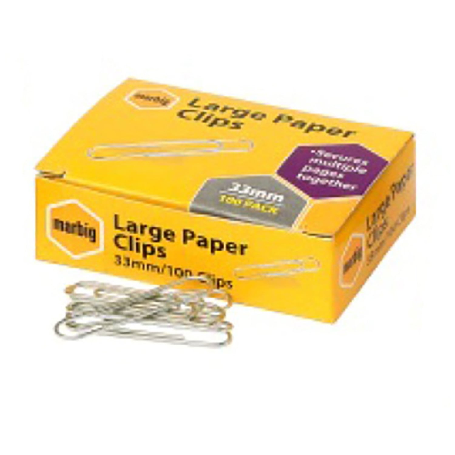 Marbig Paper Clips 33mm Large Box of 100 - Impact