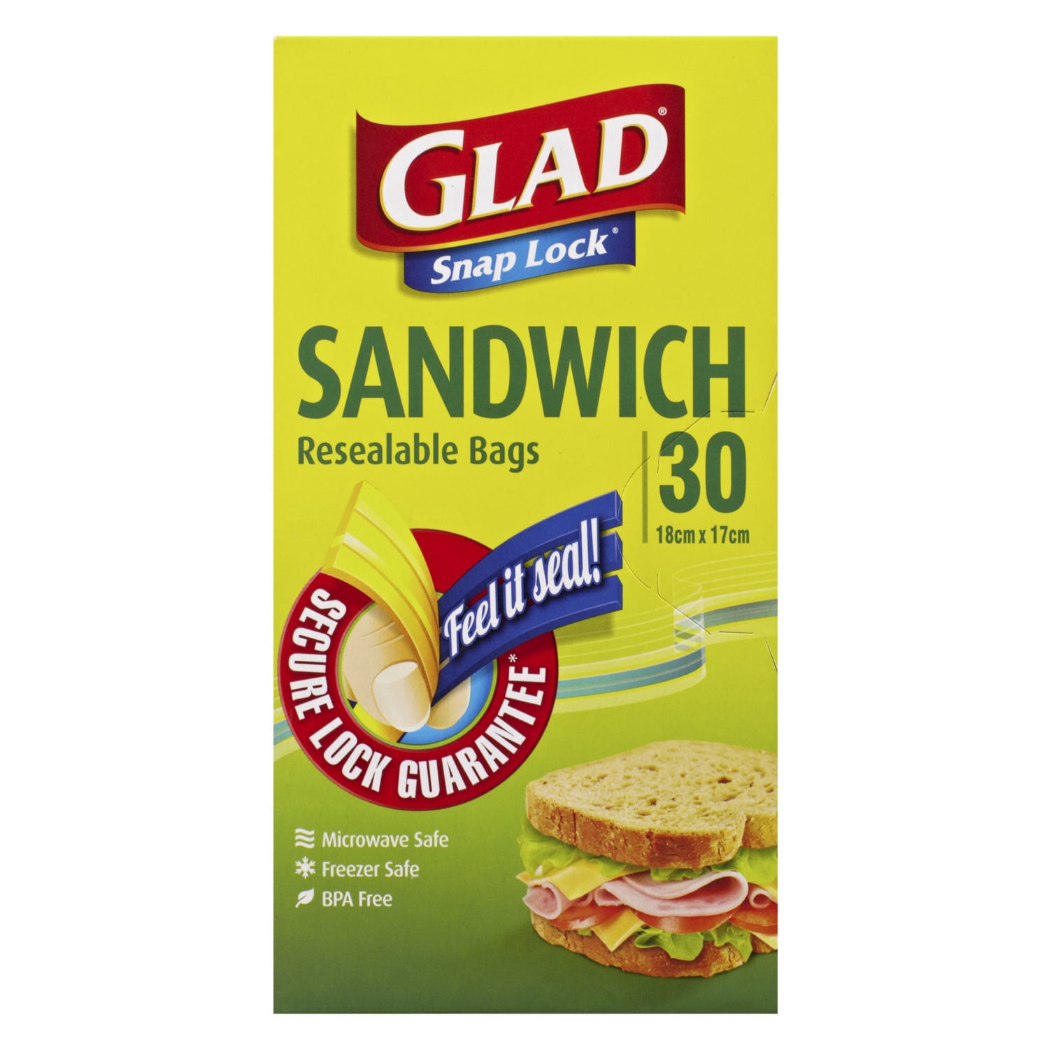 Glad Snaplock Sandwich Resealable Bags 30pk - Impact