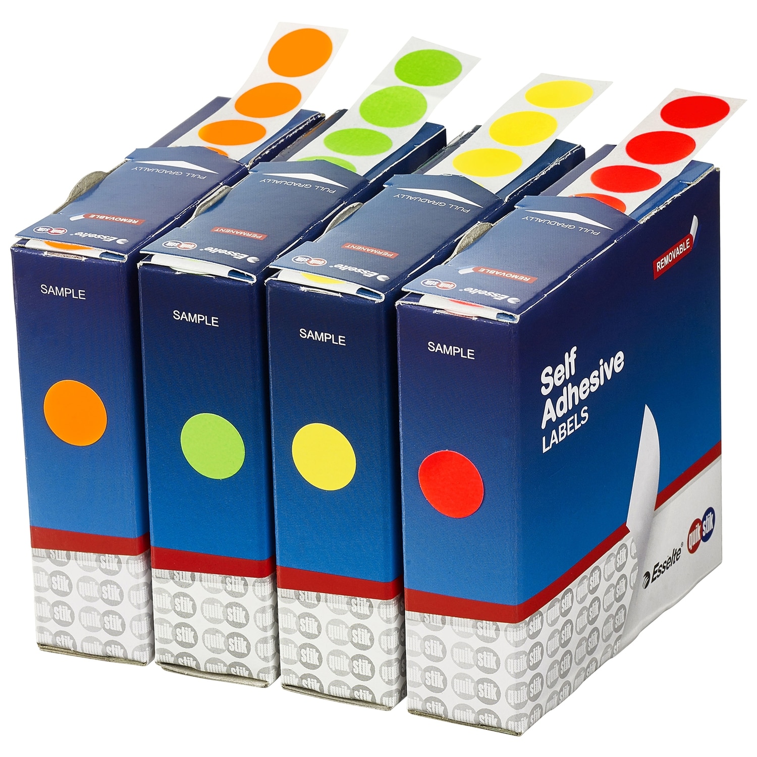 Quikstik Label Dispenser Circle 14mm Fluoro Red 700 Labels - Impact