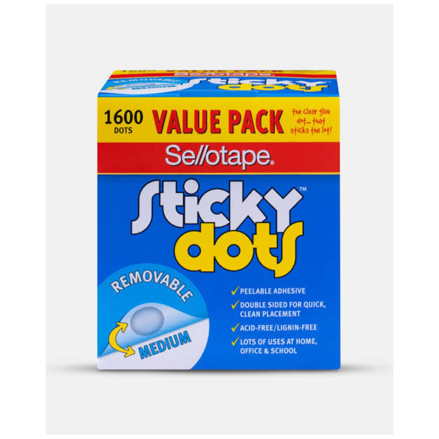 Sellotape Sticky Dots Adhesive 990003 Removable 1600 Value Pack - Impact