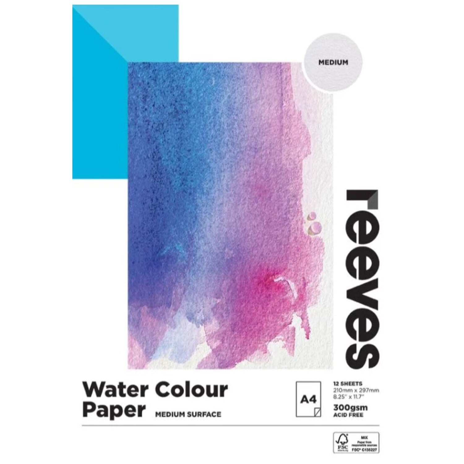 Reeves A4 Watercolour Paper Pads Cold Pressed 300gsm 12 Sheets - Impact