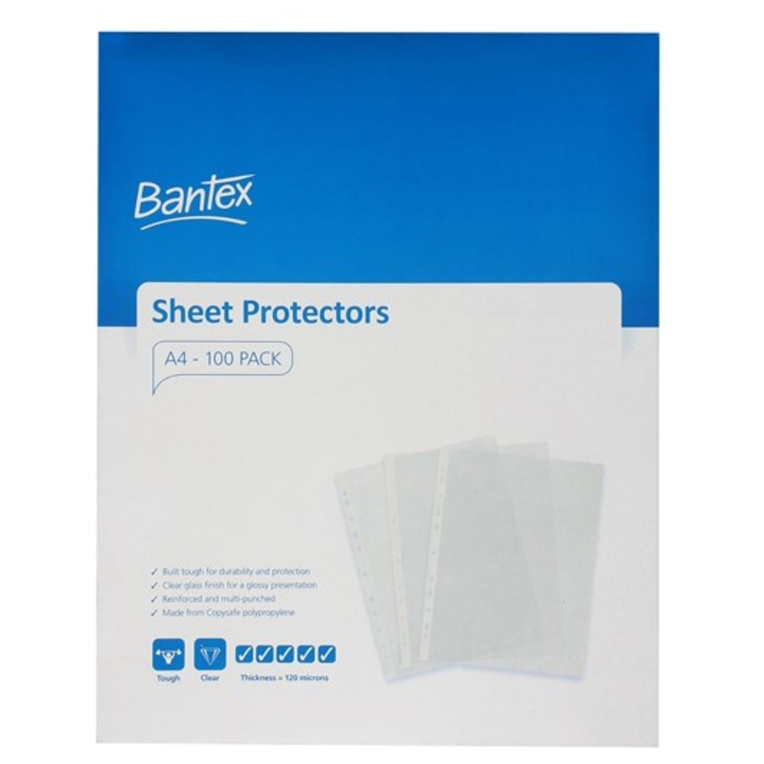 Sheet Protectors Bantex A4 Tough 120 Microns Clear (Box 100) - Impact