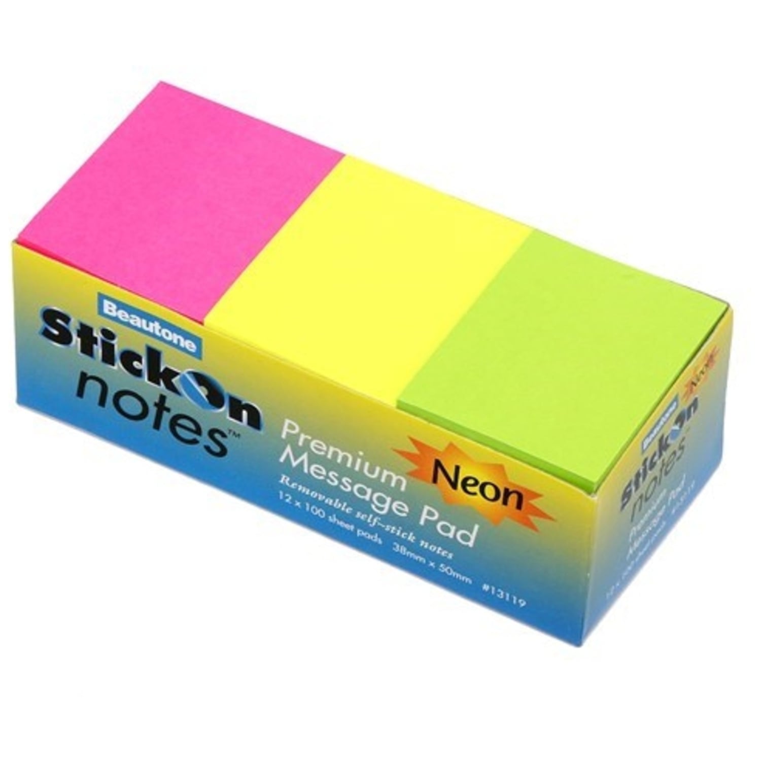 Beautone Stick On Sticky Notes 38x50mm Assorted Neon Colours Pack of 12 ...