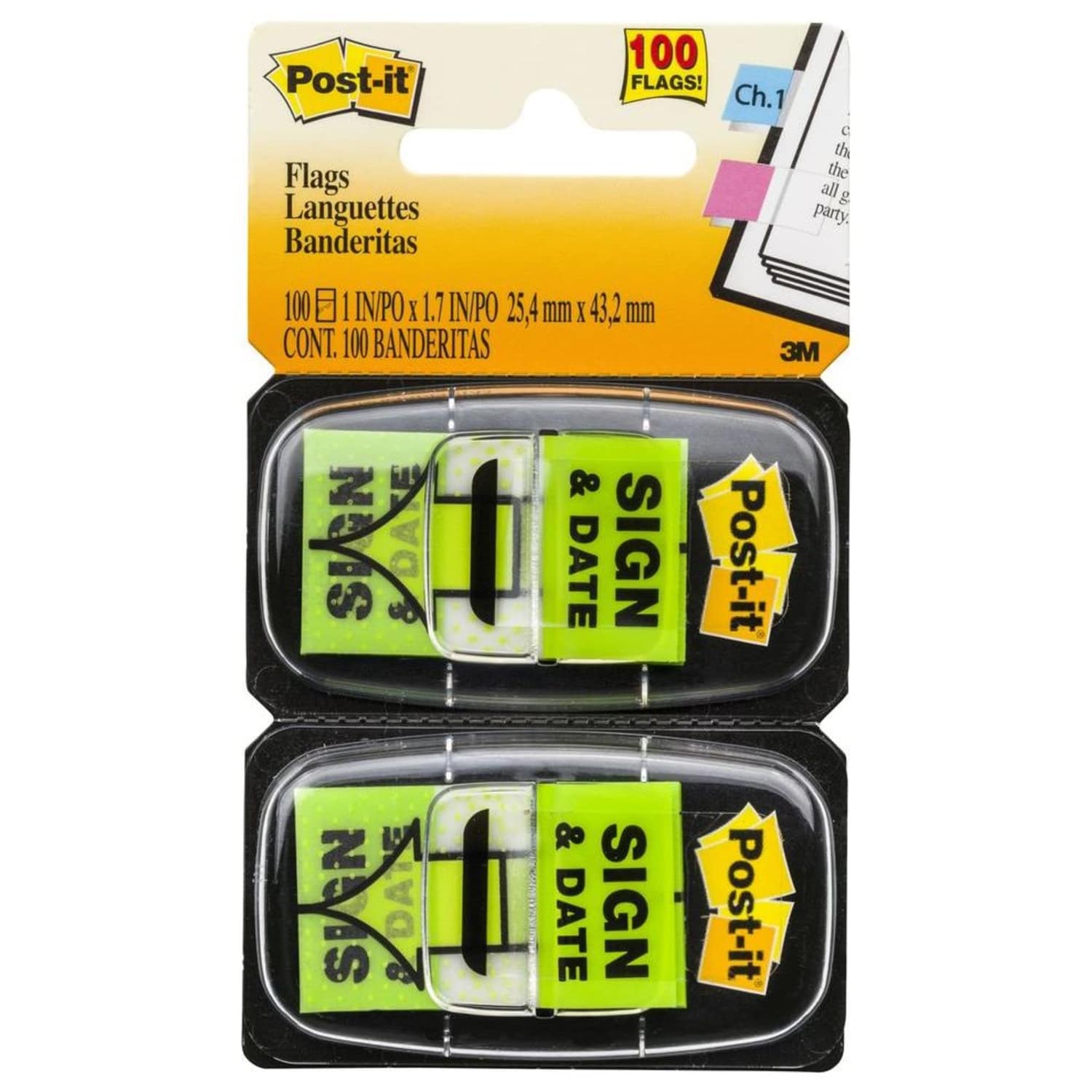 Post-It Flags 680-Sd2 25.4mm X 43.2mm Sign & Date - Impact