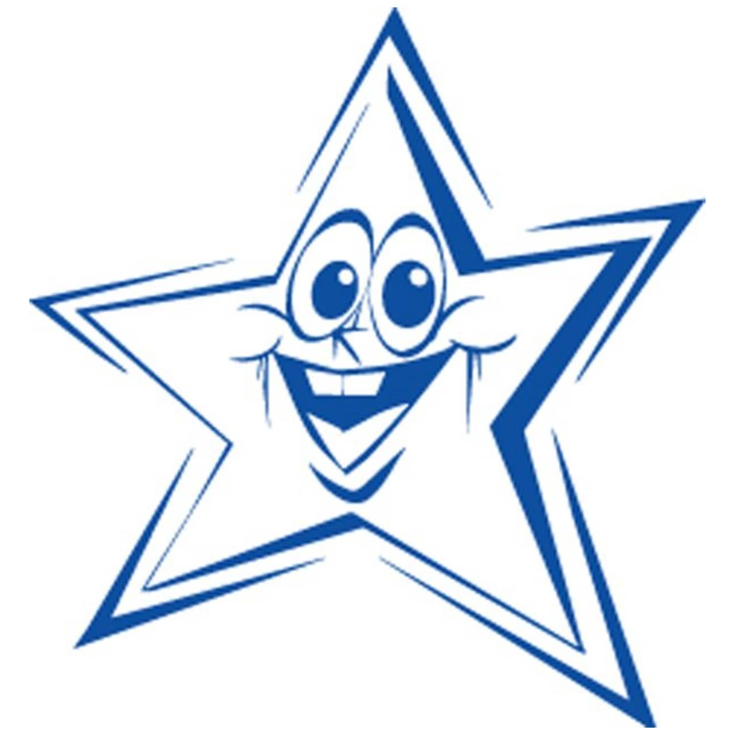 Shiny Self Inking Star Funny Face Blue Stamp - Impact