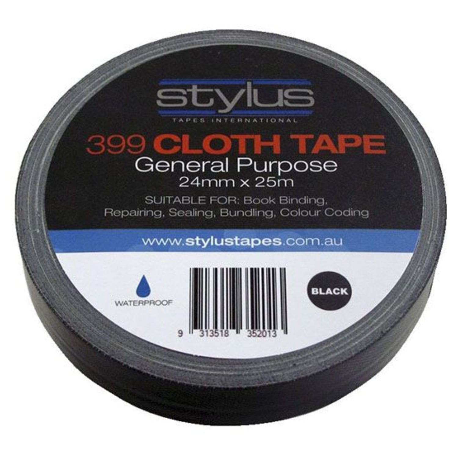 Stylus Cloth Tape 25mm x 25m Black - Impact