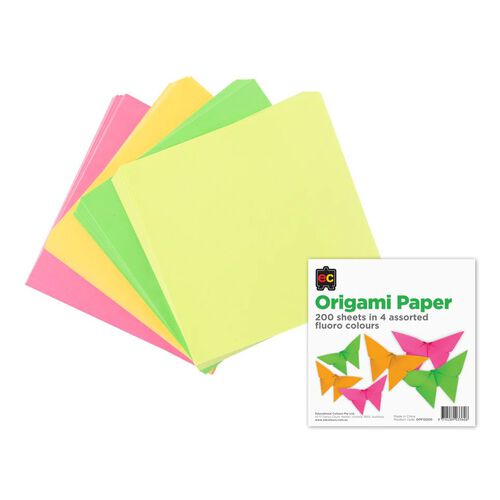 EC Origami Paper - 200 sheets 4 Fluro Colours - Impact