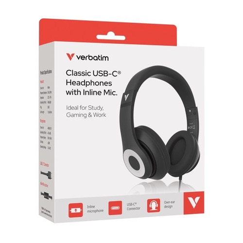 Verbatim Classic Audio Headphones with USB-C and Inline Mic in Black ...